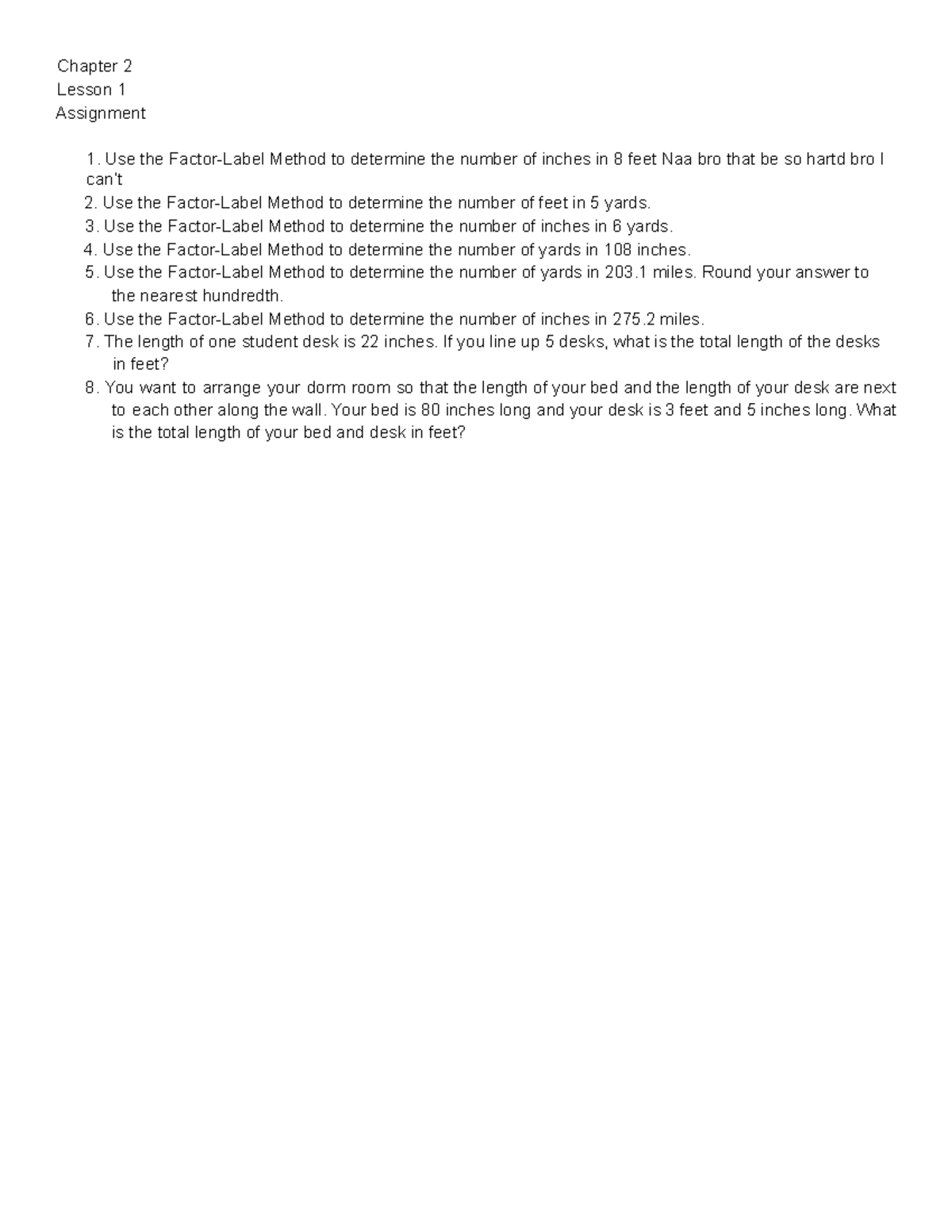 Chapter 2 Lesson 1 Assignment-2 - Chapter 2 Lesson 1 Assignment Use the ...