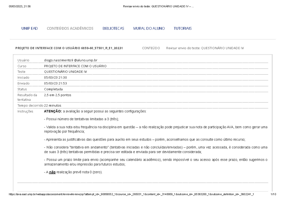 Projeto DE Interface COM O Usuário- Questionário Unidade IV - PROJETO DE INTERFACE COM O USUÁRIO ...