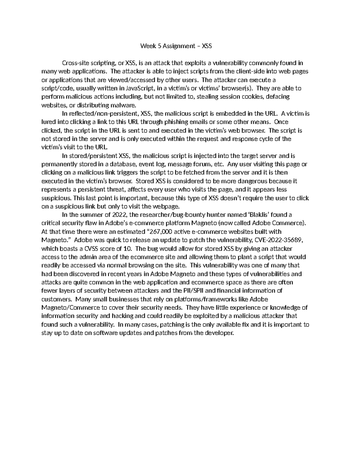 Week5Homework - Section 5 Assignment - Week 5 Assignment – XSS Cross ...