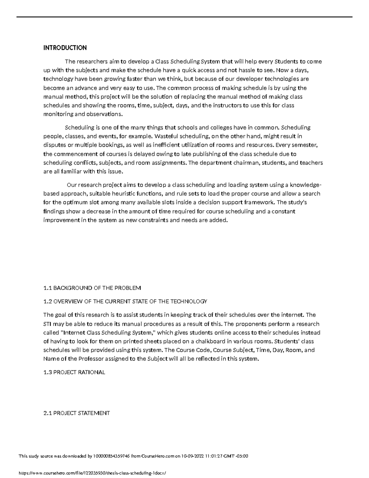 Thesis class scheduling 1 - INTRODUCTION The researchers aim to develop ...