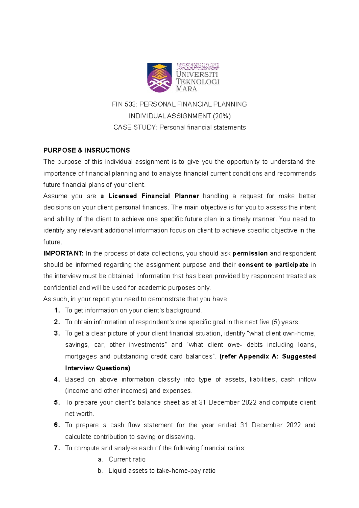 FIN 533-Individual Assignment 1-oct 2023 SMAR) - FIN 533: PERSONAL ...