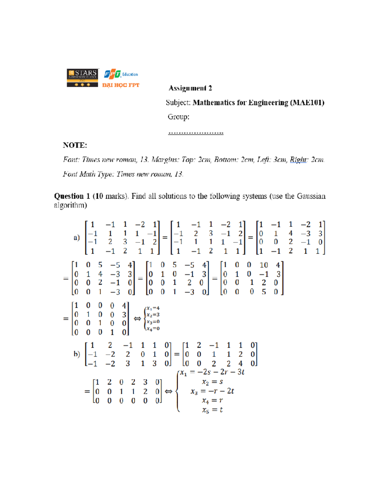 Assignment MAE 2 - GOOD LUCK - Mathematics Engineering - Studocu