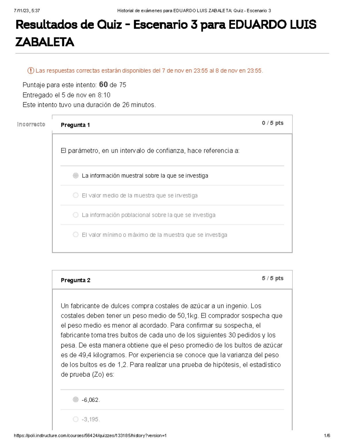 Historial de exámenes para Quiz - Escenario 3 - Resultados de Quiz ...