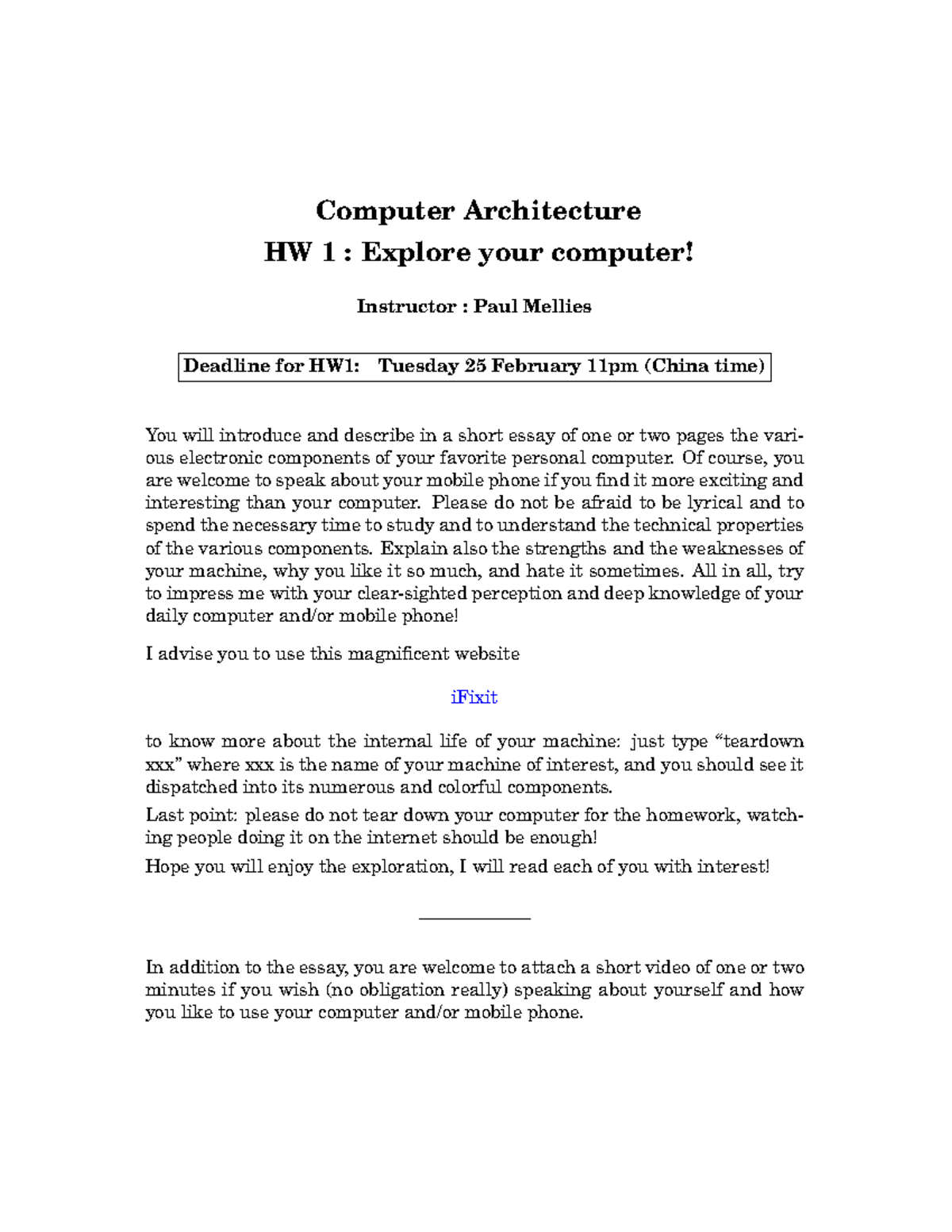 Hw1 Explore Your Computer Computer Architecture Hw 1 Explore Your Computer Instructor