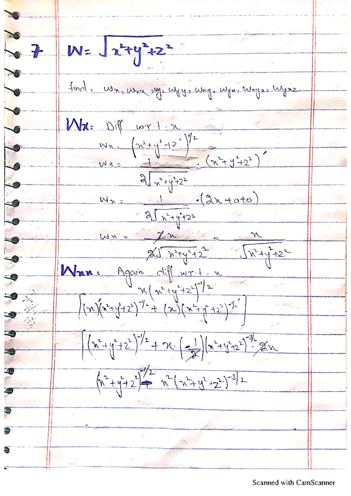 Derivative part 2 - 7 find, Wn, Wyy, why. Wyn, Wrys Wyrz Wx: Diff w.t.t ...