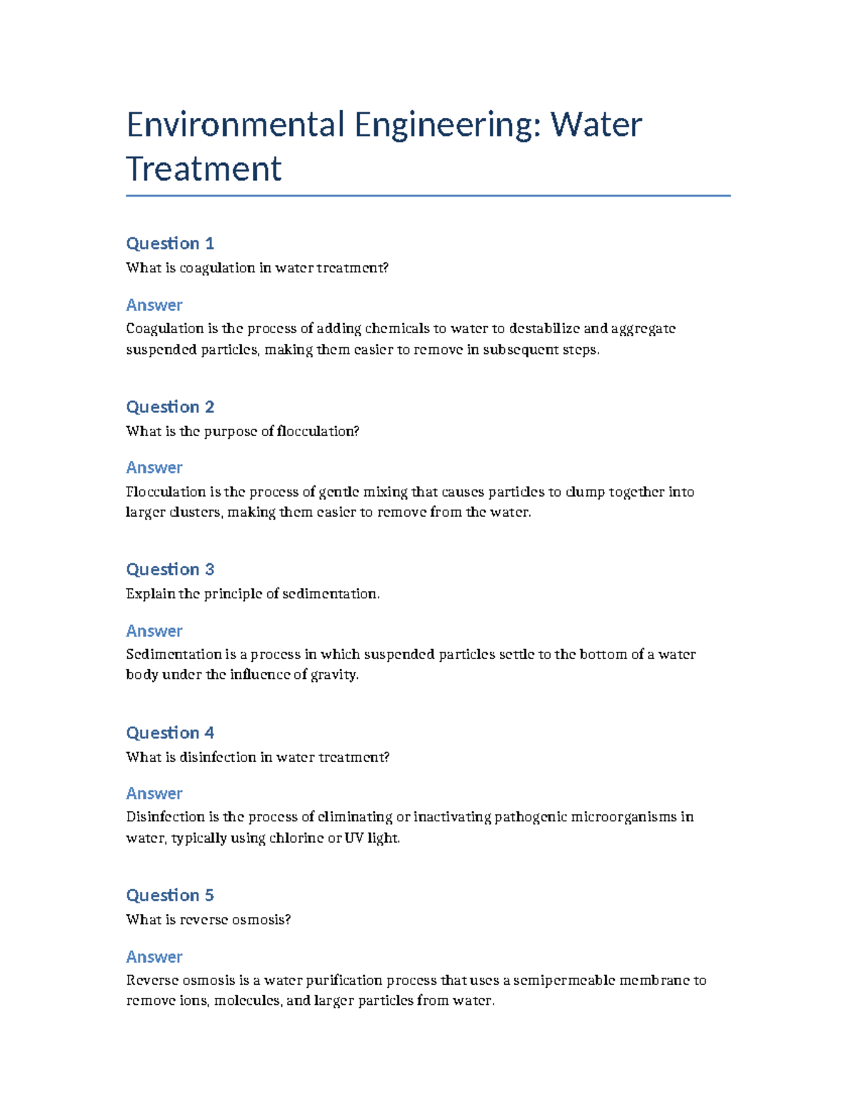 Environmental Engineering - Water Treatment - Environmental Engineering ...