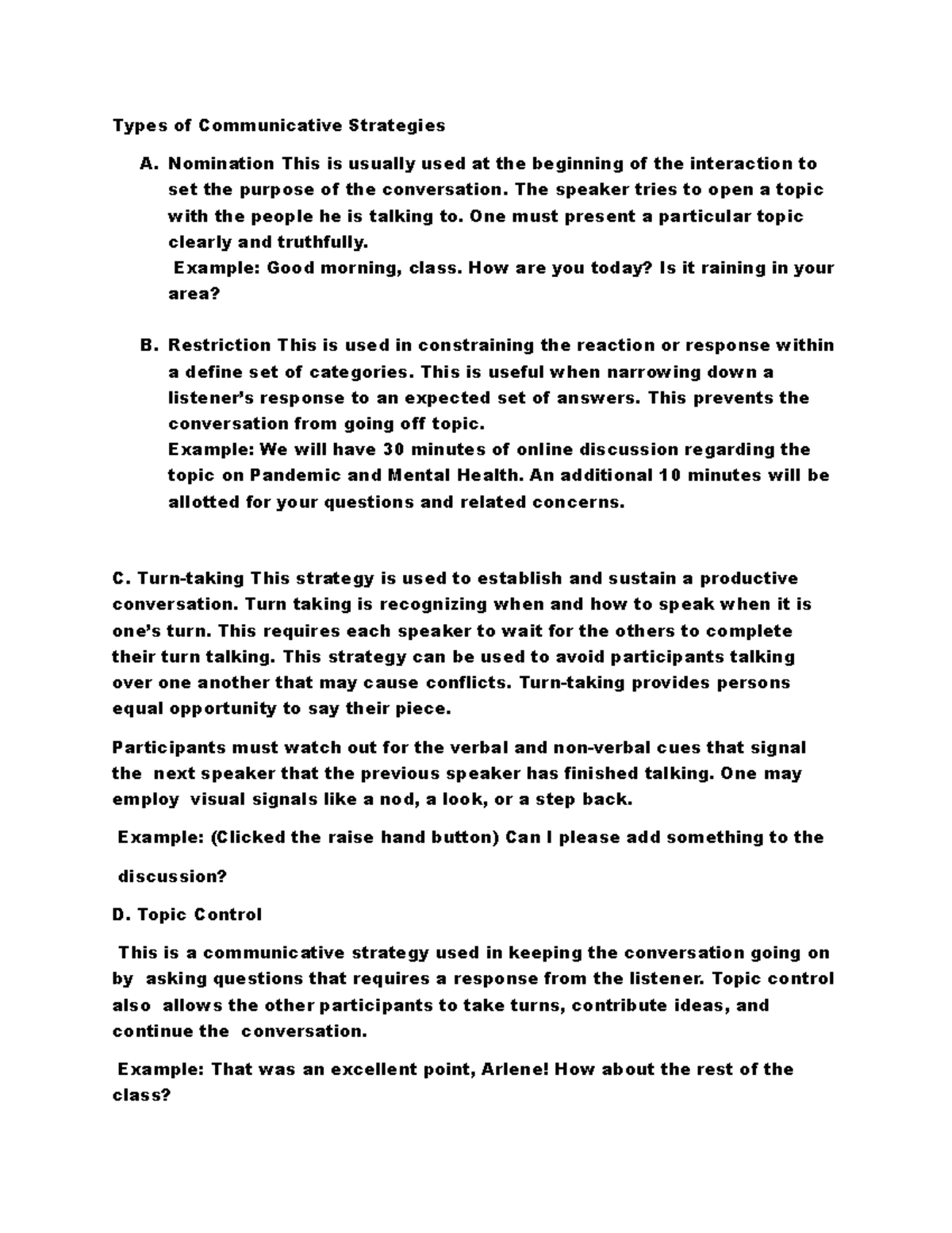 Communicative- Strategies - Nomination This is usually used at the ...