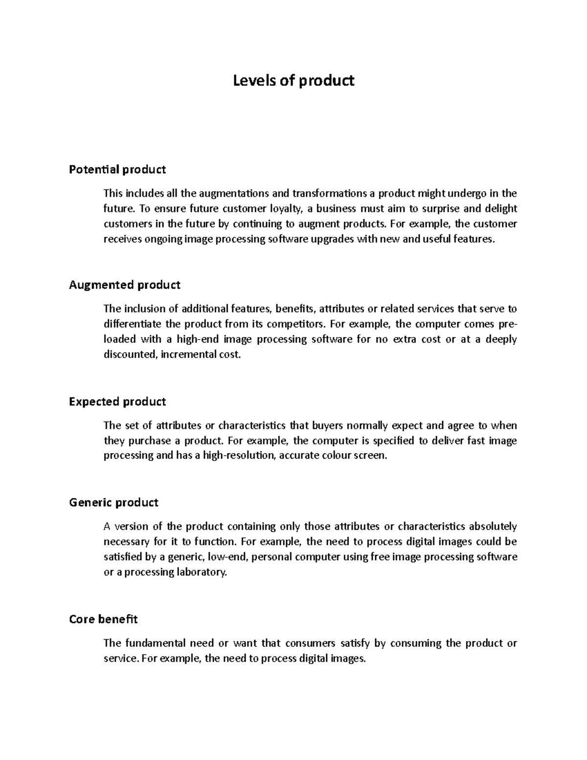 Levels of product - Levels of product Potential product This includes ...