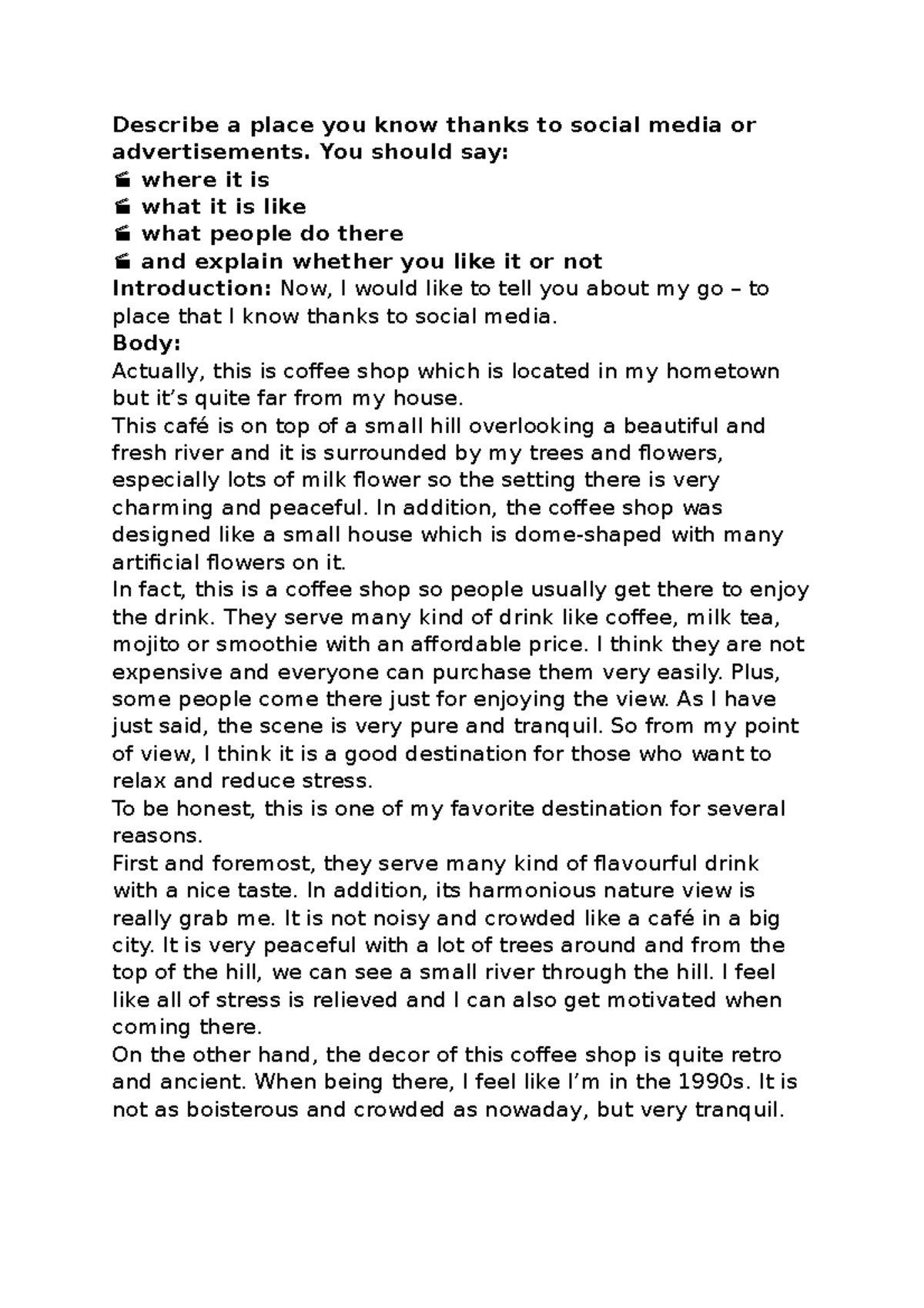 Speaking 12 - jjbb - Describe a place you know thanks to social media ...