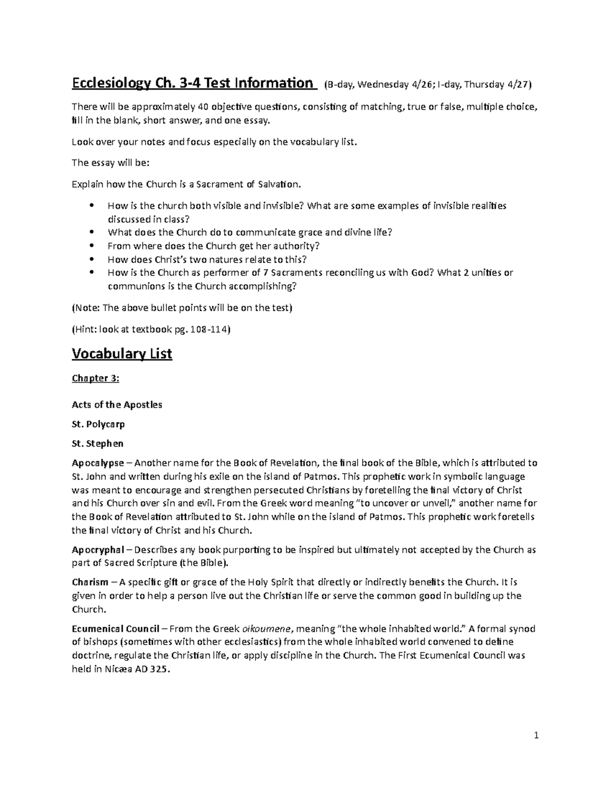 Ch. 3-4 Test Study guide - Ecclesiology Ch. 3-4 Test Information (B-day ...