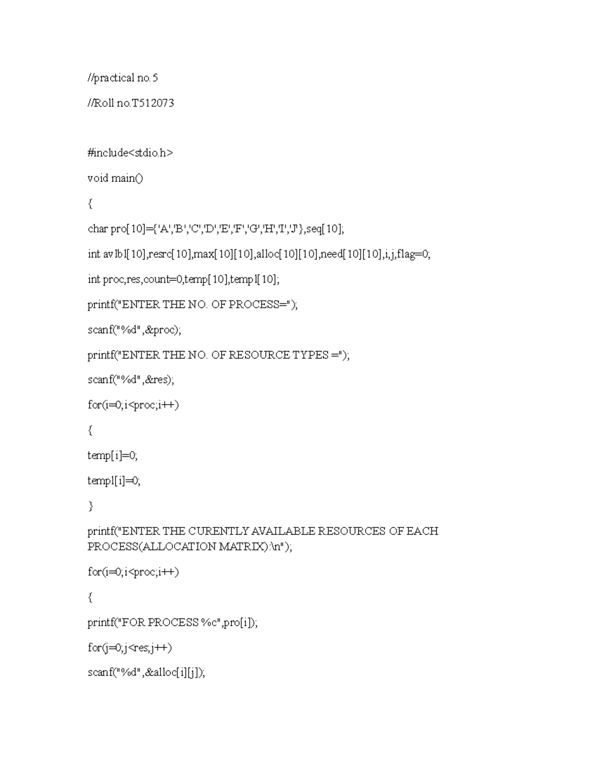 Practical no - //practical no. //Roll no #include void main() { char - Studocu