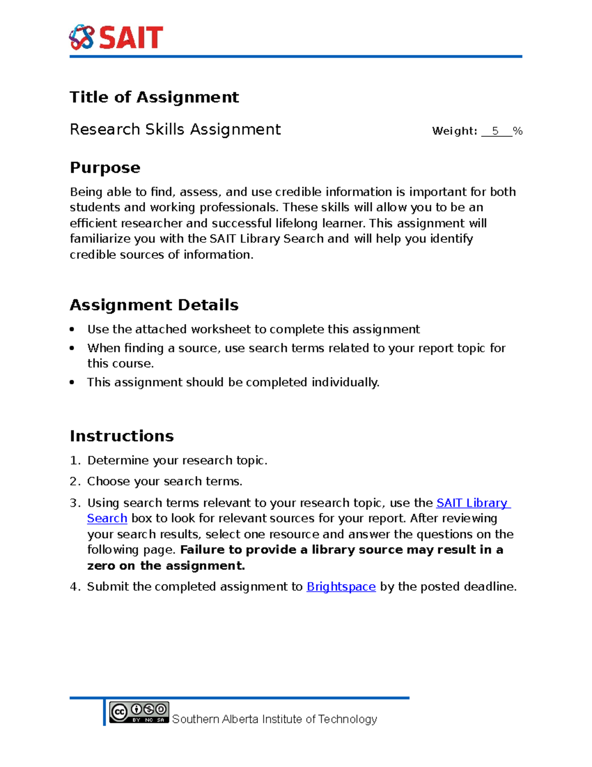 Research Skills Assignment Template v2 - Title of Assignment Research Skills Assignment Weight ...