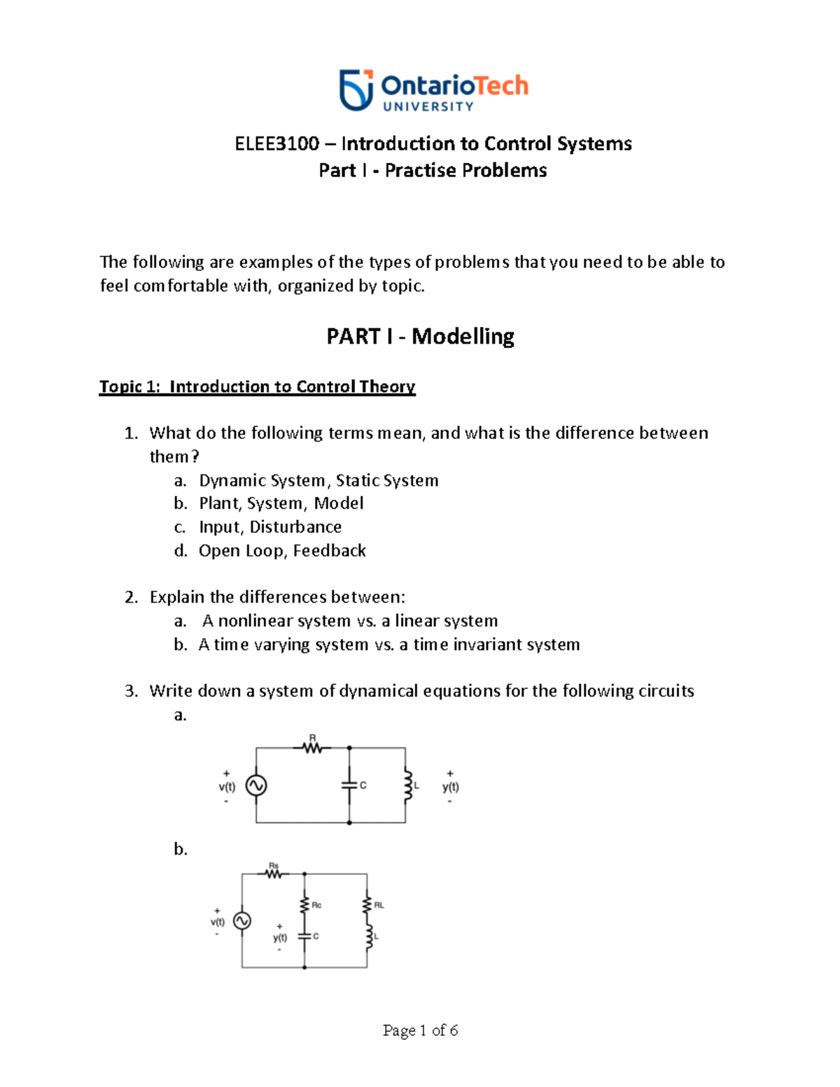 Part I - Practice Problems by Topic - 1-4 - ELEE3100 – Introduction to ...