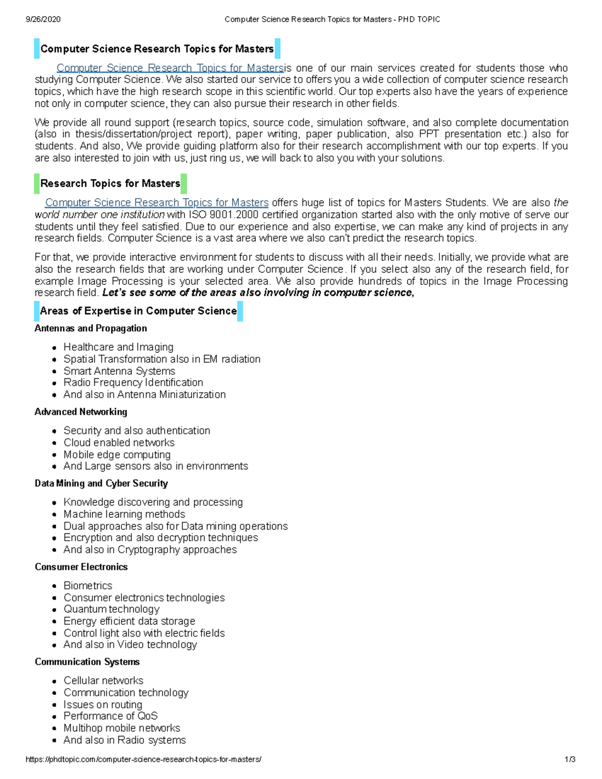 Computer Science Research Topics for Masters - PHD Topic - 9/26/2020 ...