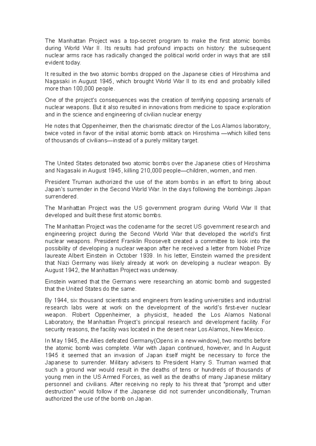 Presentation- WWII - The Manhattan Project was a top-secret program to ...