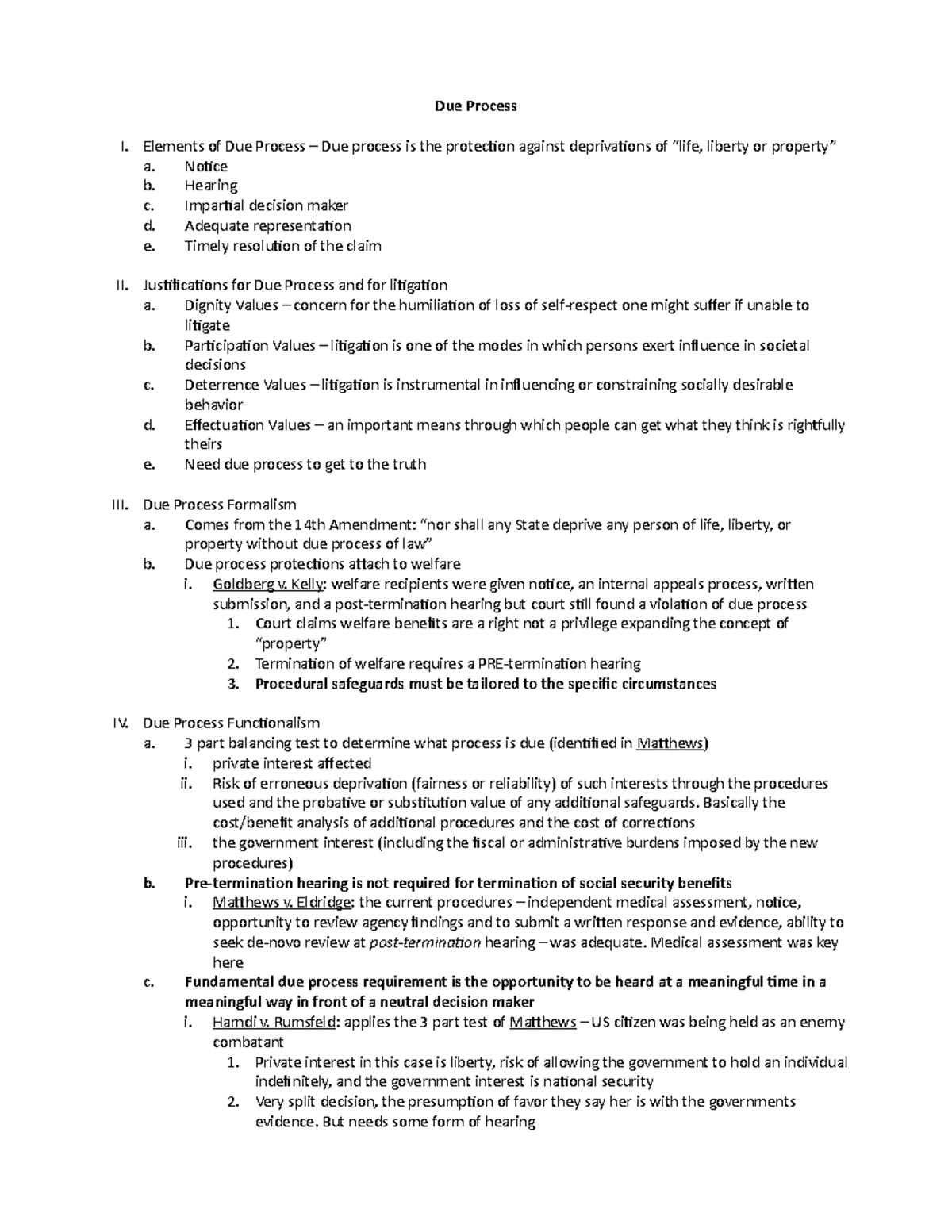 Civ. Pro. Outline-Prof Landau - Due Process I. Elements of Due Process ...