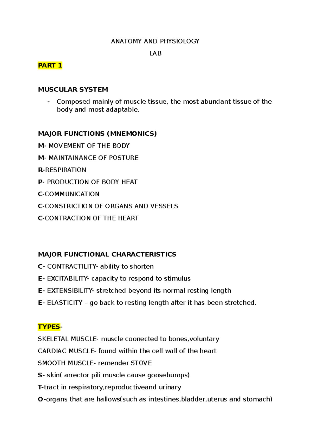 Anaphy Muscle PART 1 - ANATOMY AND PHYSIOLOGY LAB PART 1 MUSCULAR ...