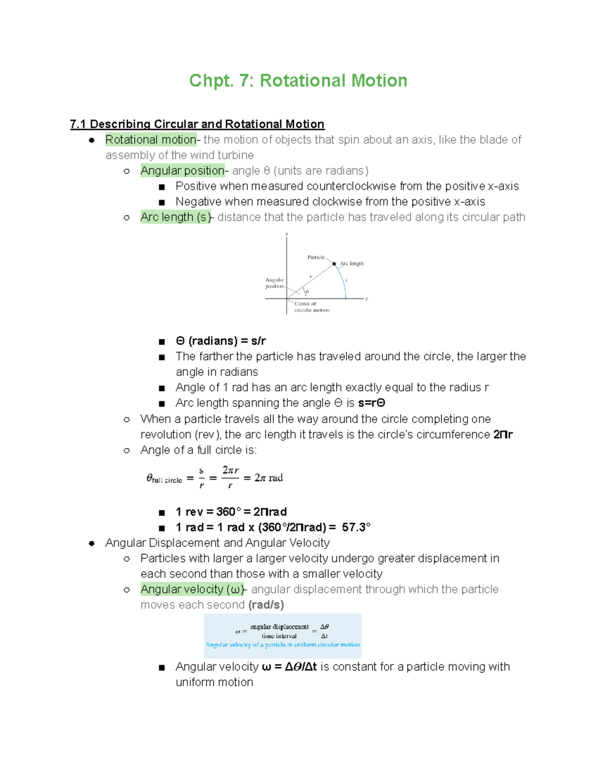 Chapter 7 notes - Chpt. 7: Rotational Motion 7 Describing Circular and ...
