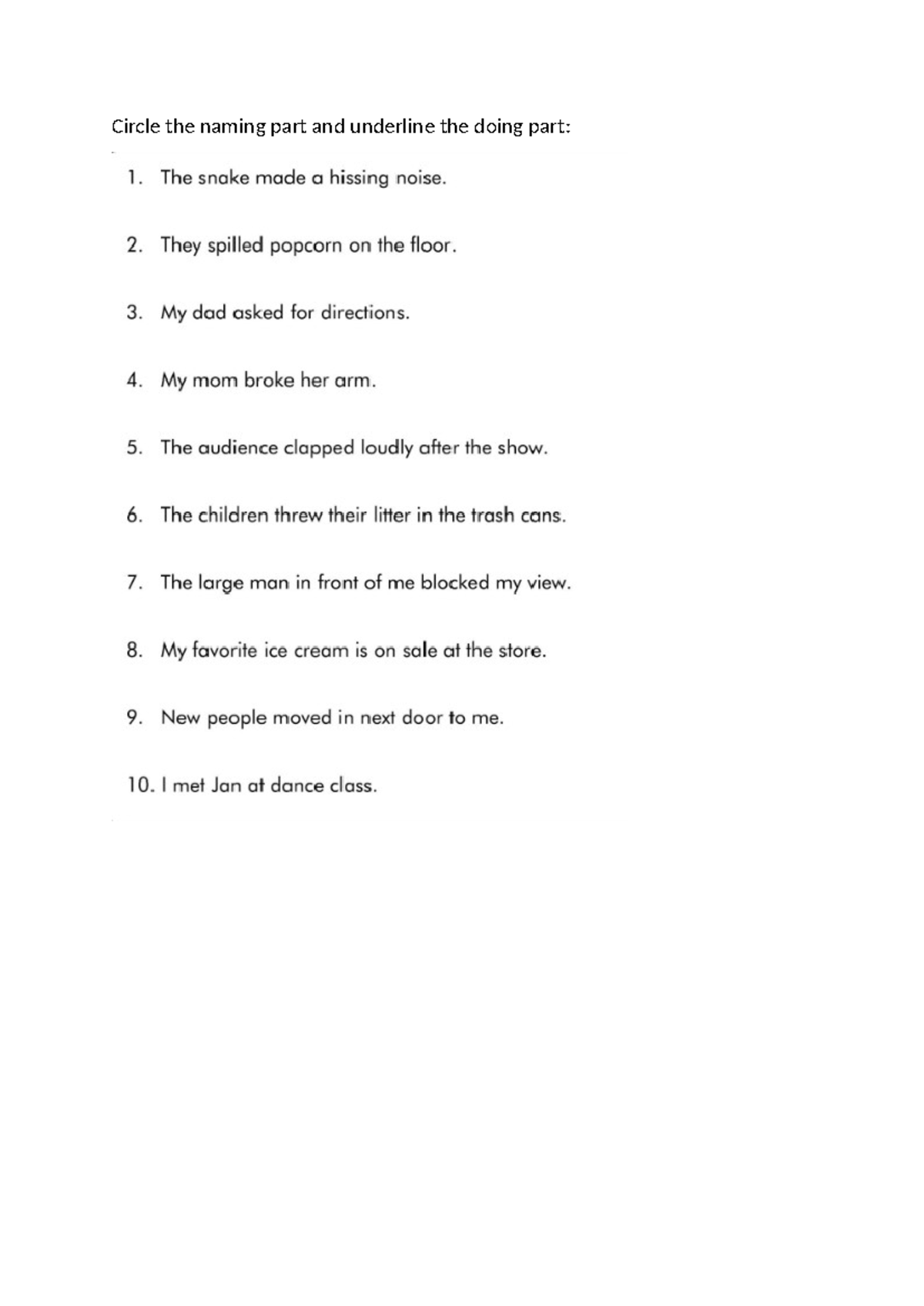 Circle the naming part and underline the doing part - English A: Language and Literature SL ...