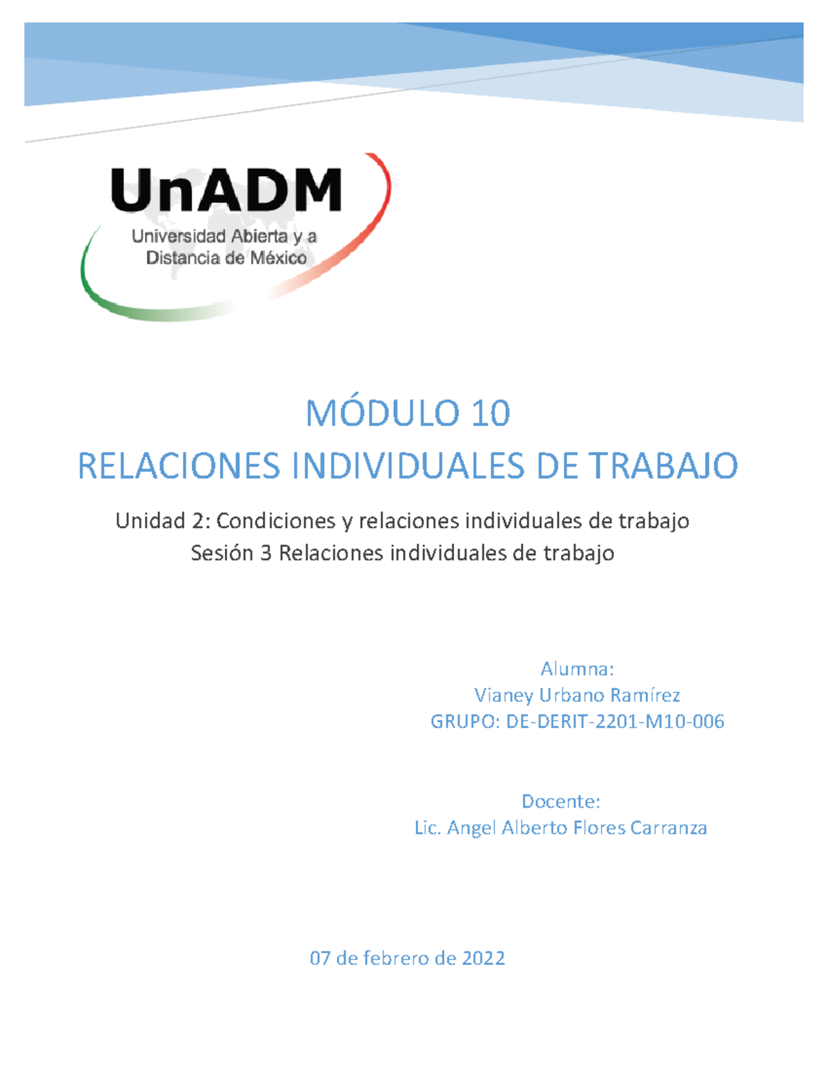 M10 U2 S3 VIUR - ejercicios - MÓDULO 10 RELACIONES INDIVIDUALES DE TRABAJO Unidad 2 ...