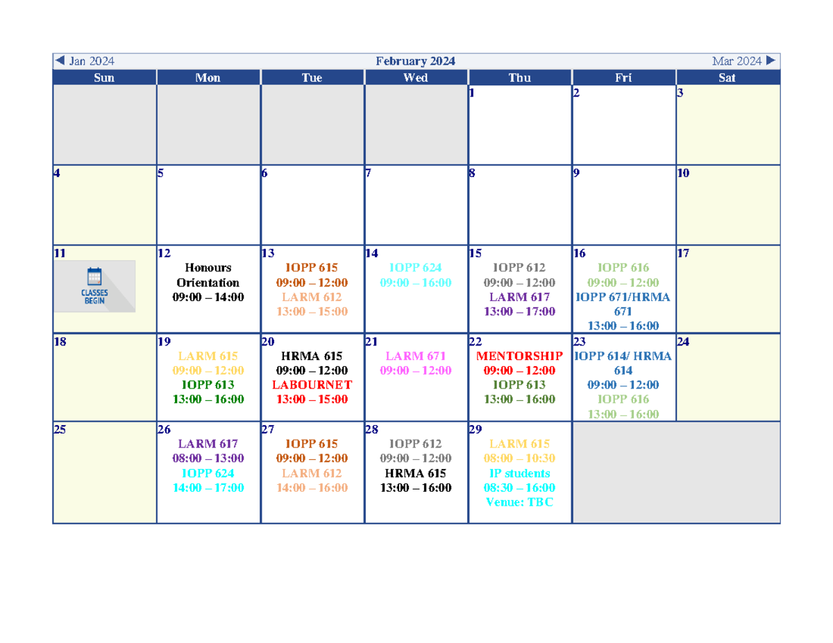 2024 First Semester Honours Timetable (002) - Jan 2024 February 2024 ...
