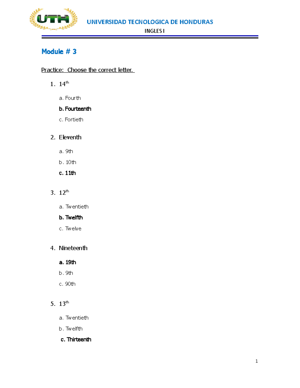 Homework Module 3 - INGLES - UNIVERSIDAD TECNOLOGICA DE HONDURAS INGLES ...
