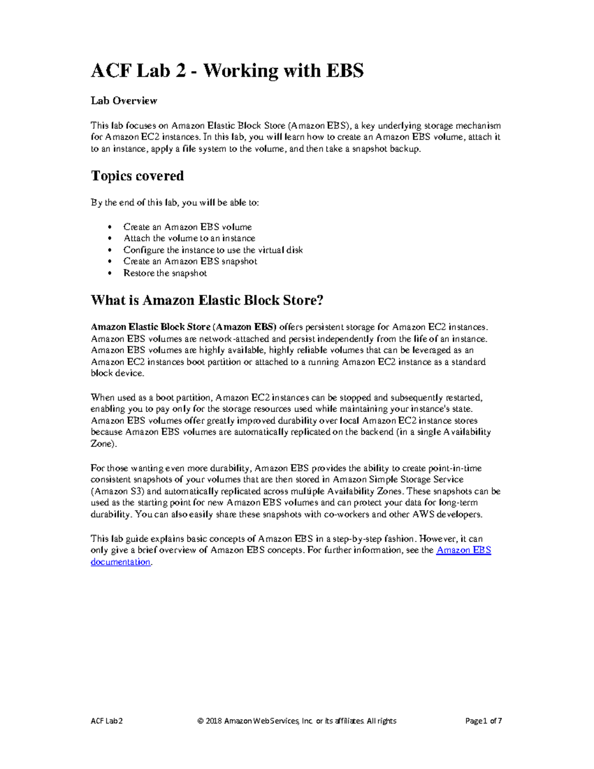 ACF Lab 2 EBS - This lab focuses on Amazon Elastic Block Store (Amazon ...