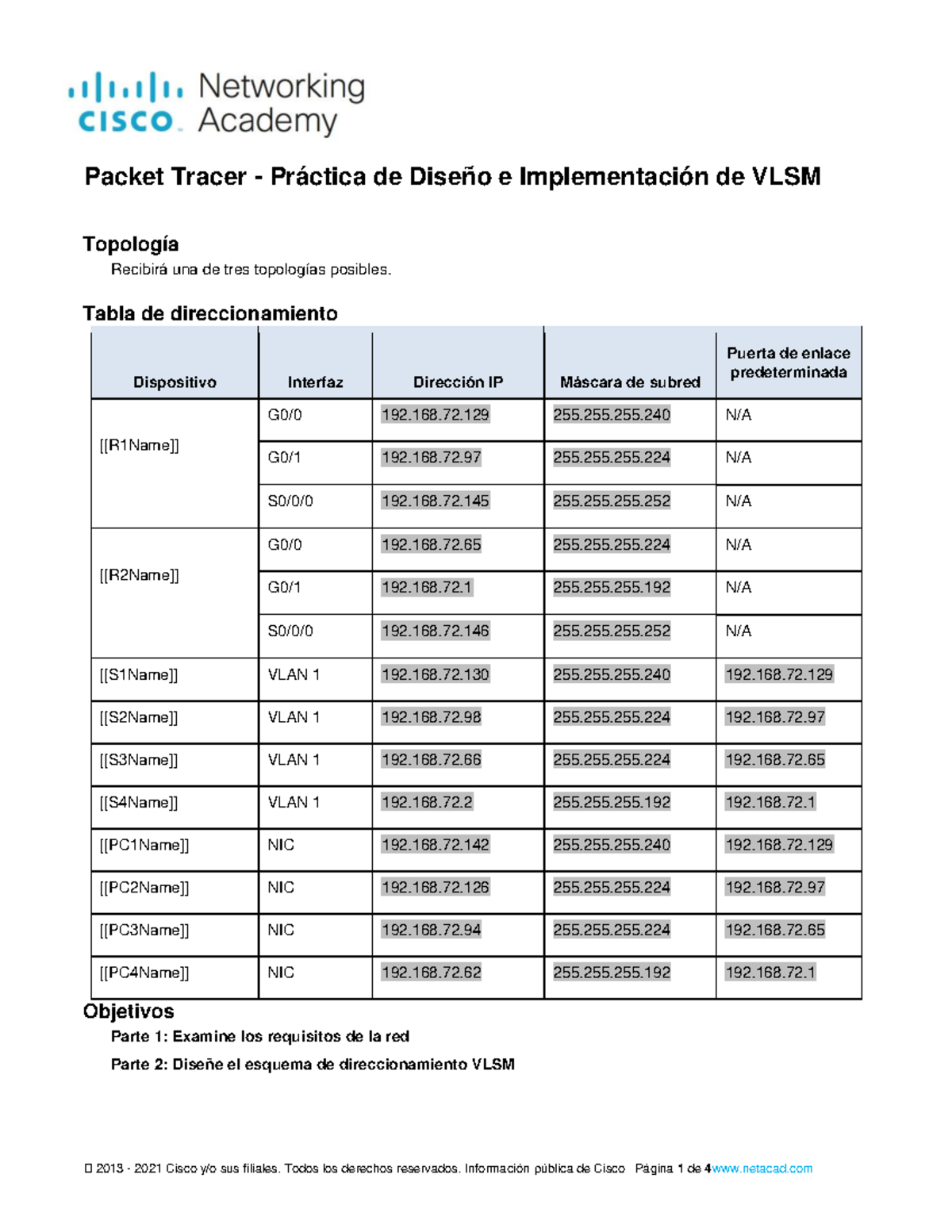11 9 3 Packet Tracer - hOLA - Packet Tracer - Práctica de Diseño e Implementación de VLSM ...