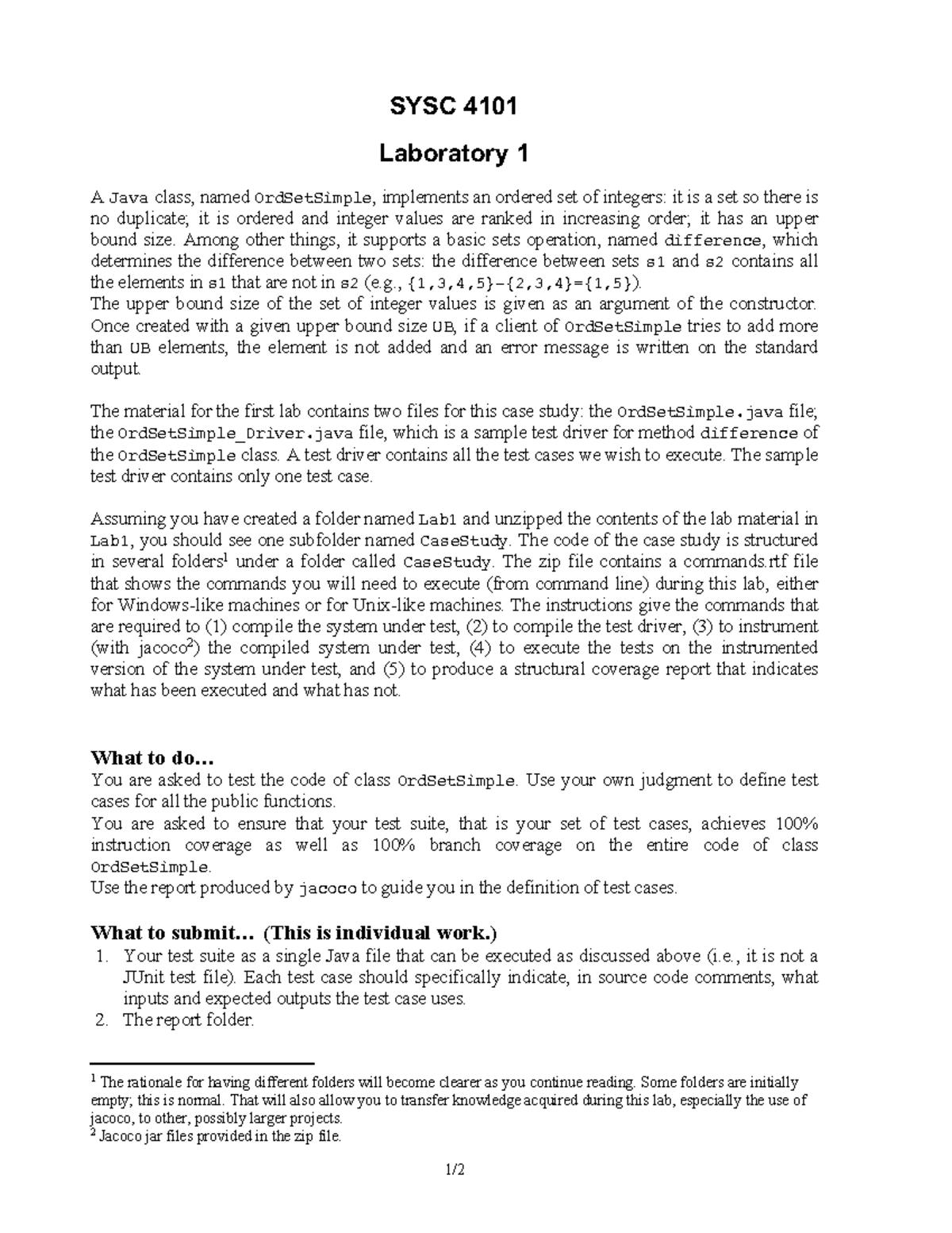 Sysc 4101 Lab1 Instructions 1 Sysc 4101 Laboratory 1 A Java Class Named Ordsetsimple