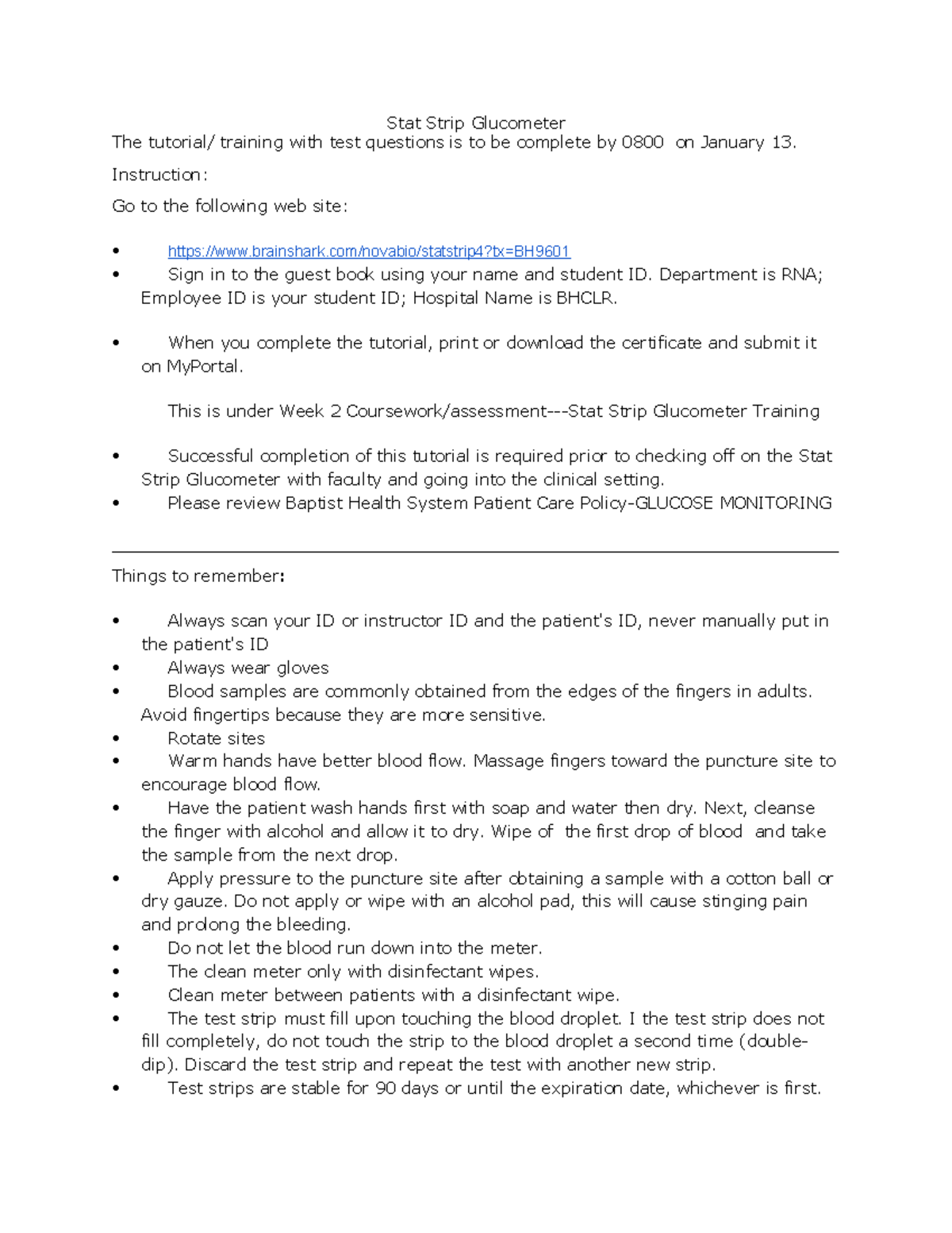 Stat Strip Glucometer Training Instructions - Stat Strip Glucometer The ...
