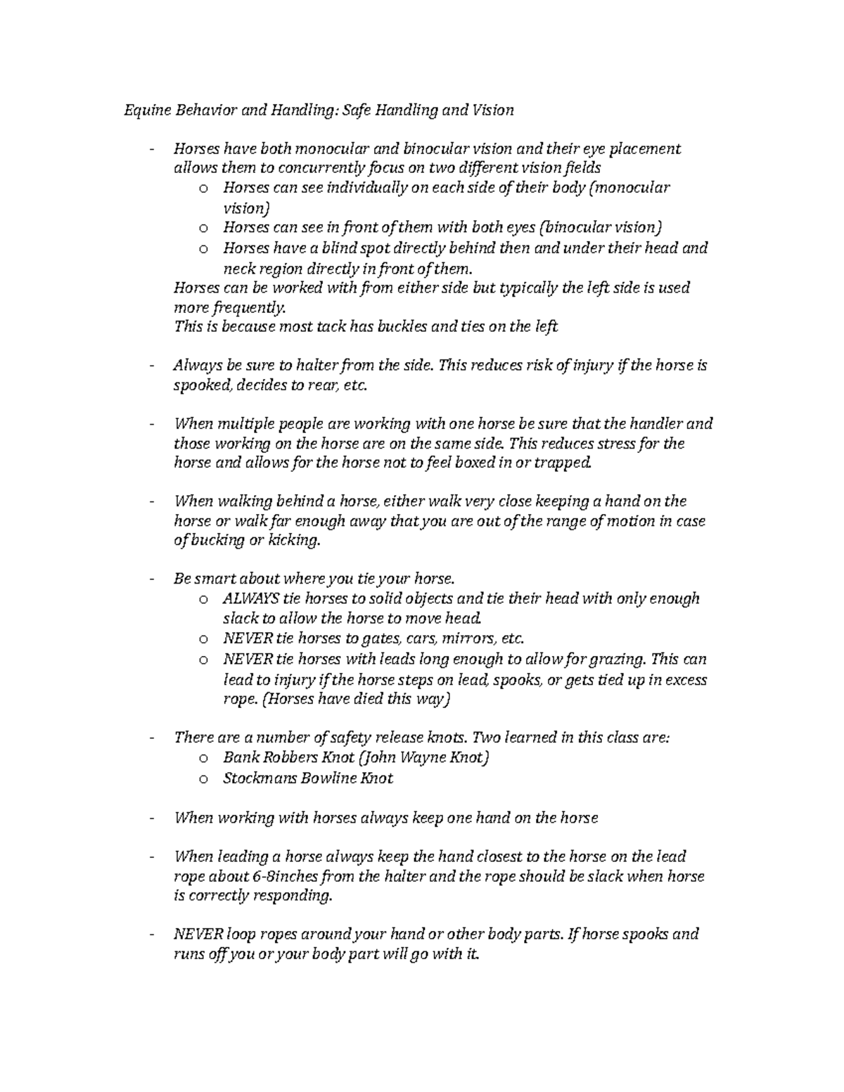 Equine Behavior and Handling-Lecture 1 - Equine Behavior and Handling ...