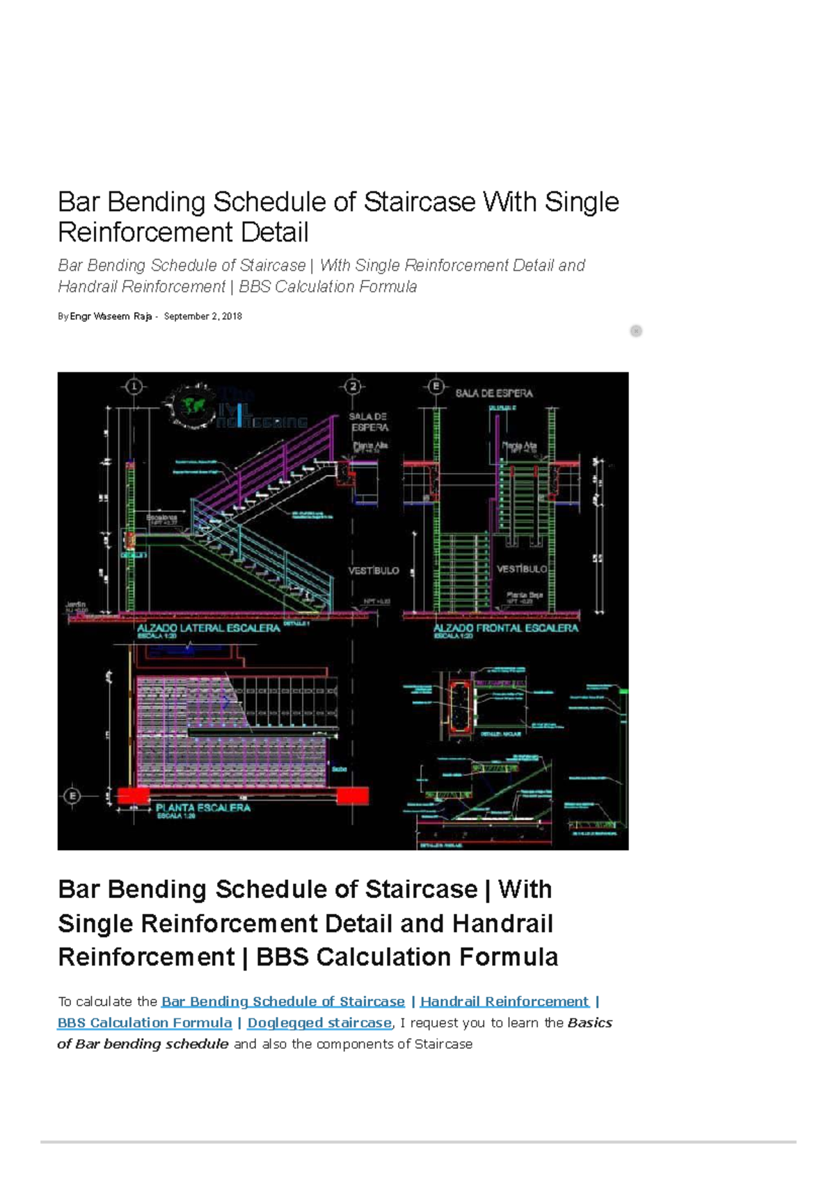 Bar Bending Schedule of Staircase With Single Reinforcement Detail ...