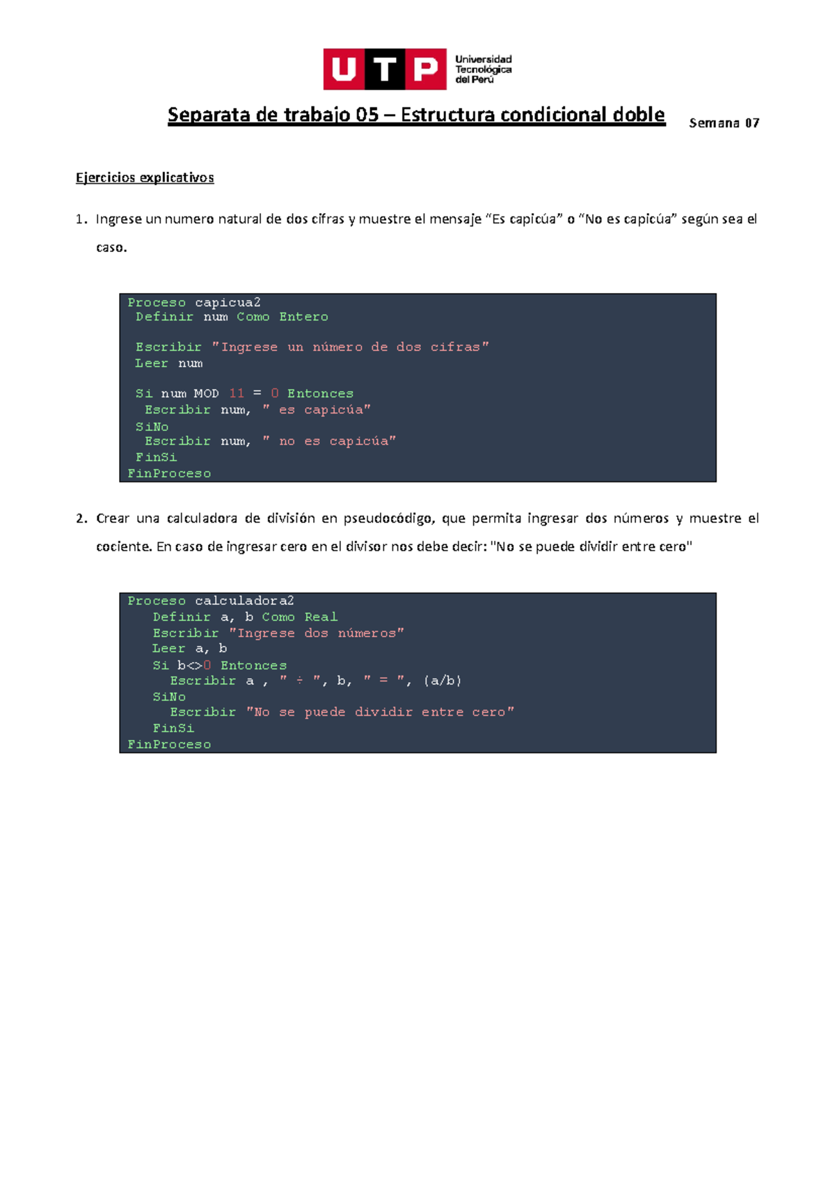 Separata 05 Unidad 02 - S.07 .S1 ejercicios resueltos de principios de algoritmo - Separata de ...