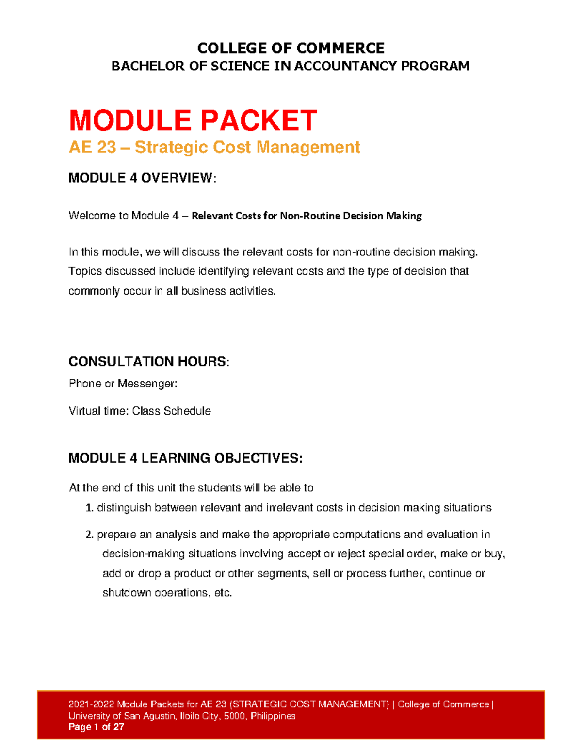AE 23 Module 4 Relevant Costs FOR NON- Routine Decion- Making ...