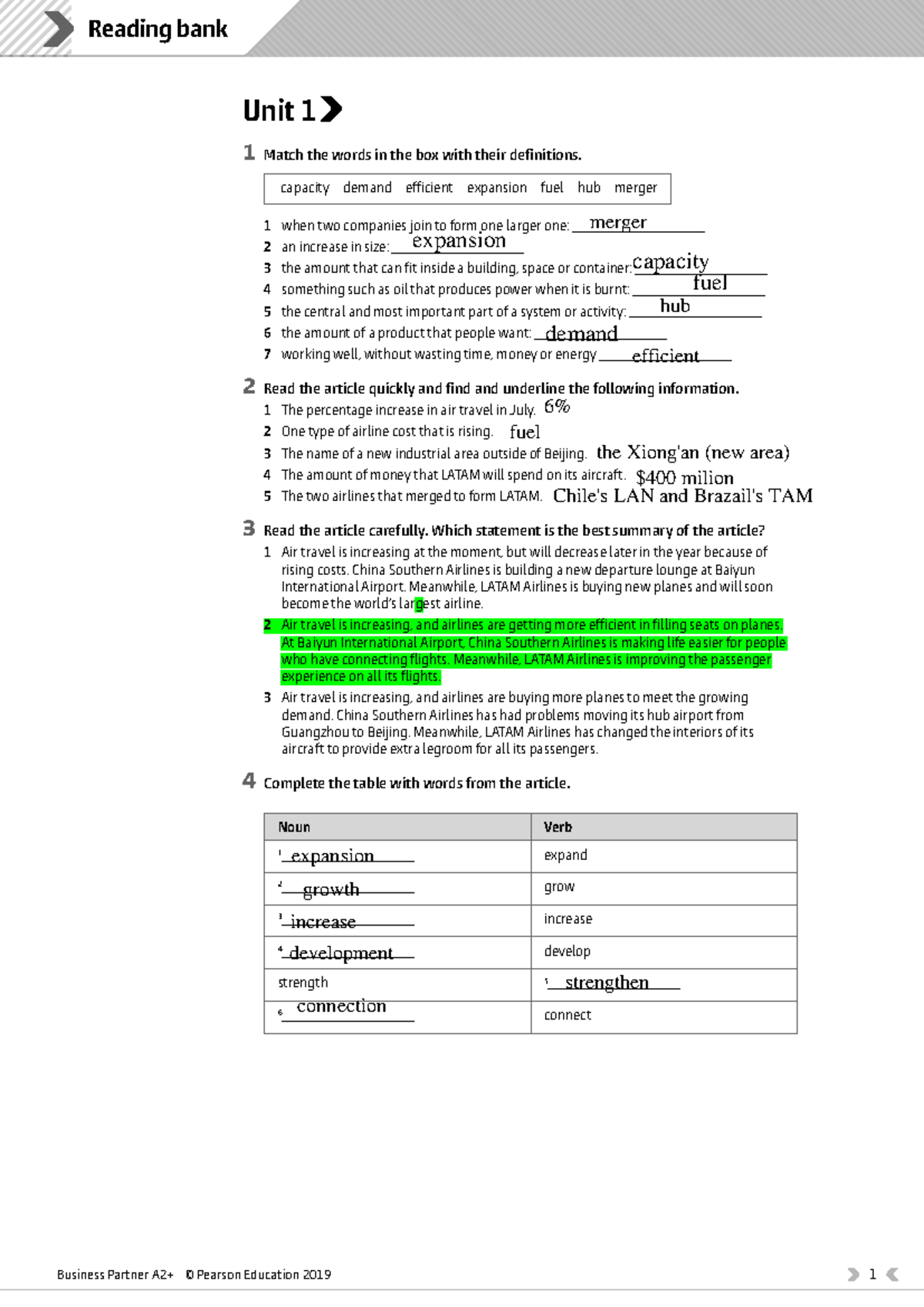 Bus Part A2P Reading Bank U1 - Reading bank Unit 1 1 Match the words in the box with their - Studocu
