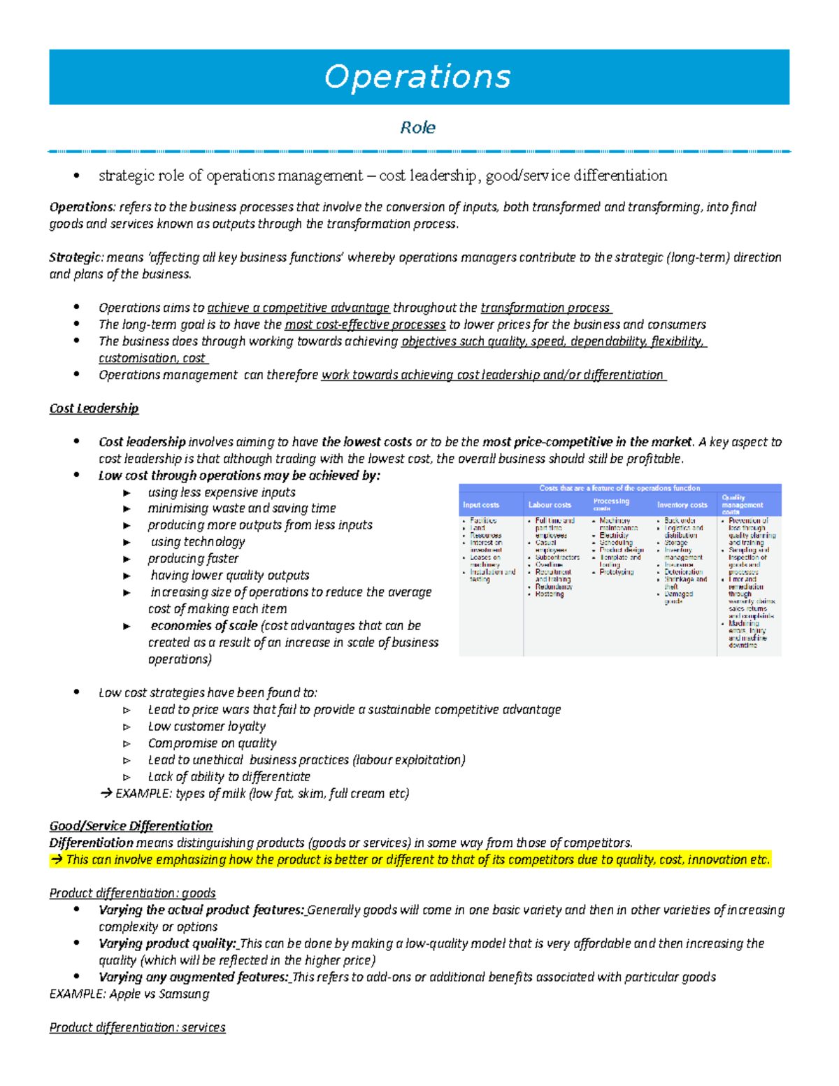 Operations Notes - Operations Role strategic role of operations ...