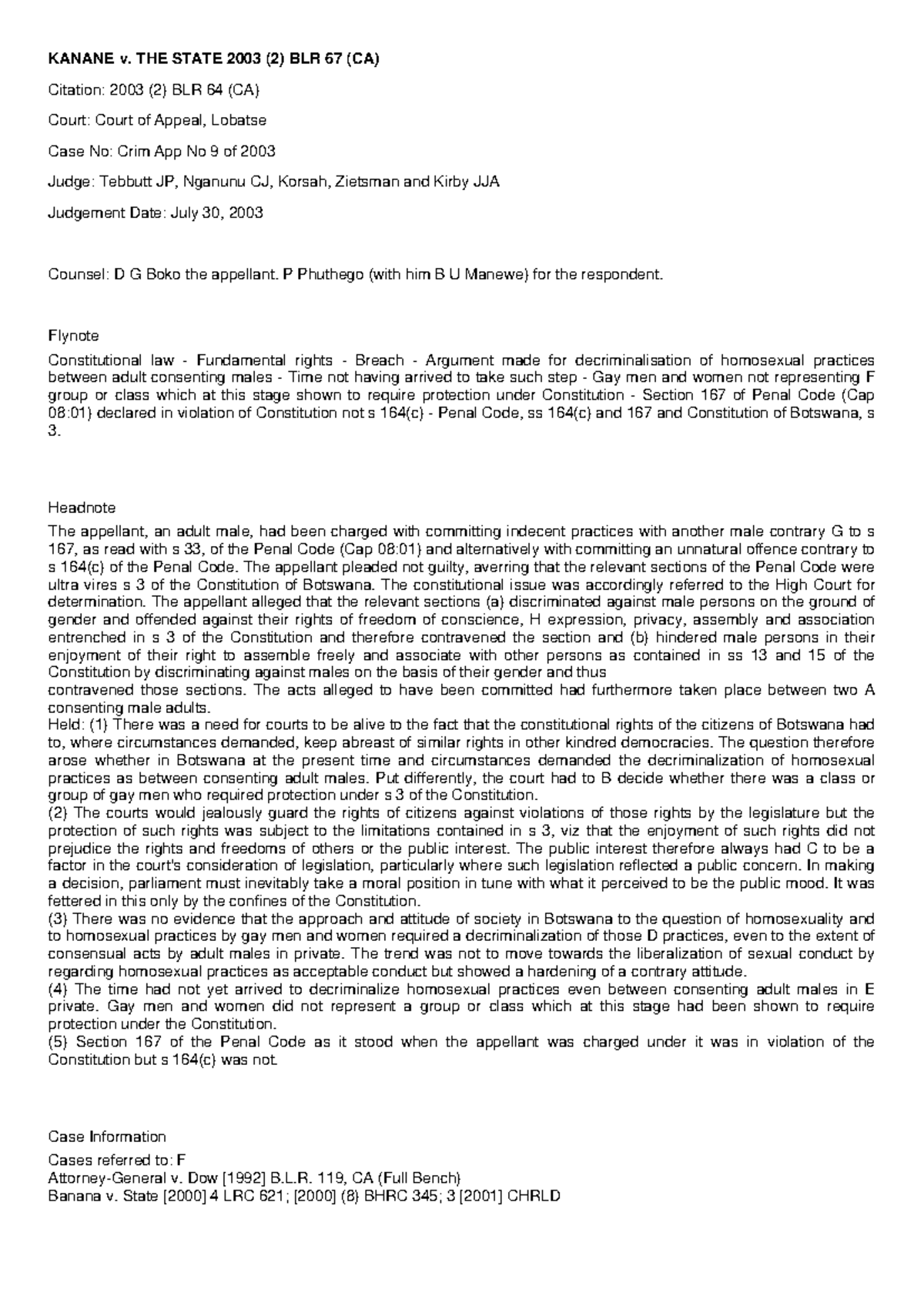 Kanane v. THE State 2003 (2) BLR 67 (CA) - KANANE v. THE STATE 2003 (2 ...