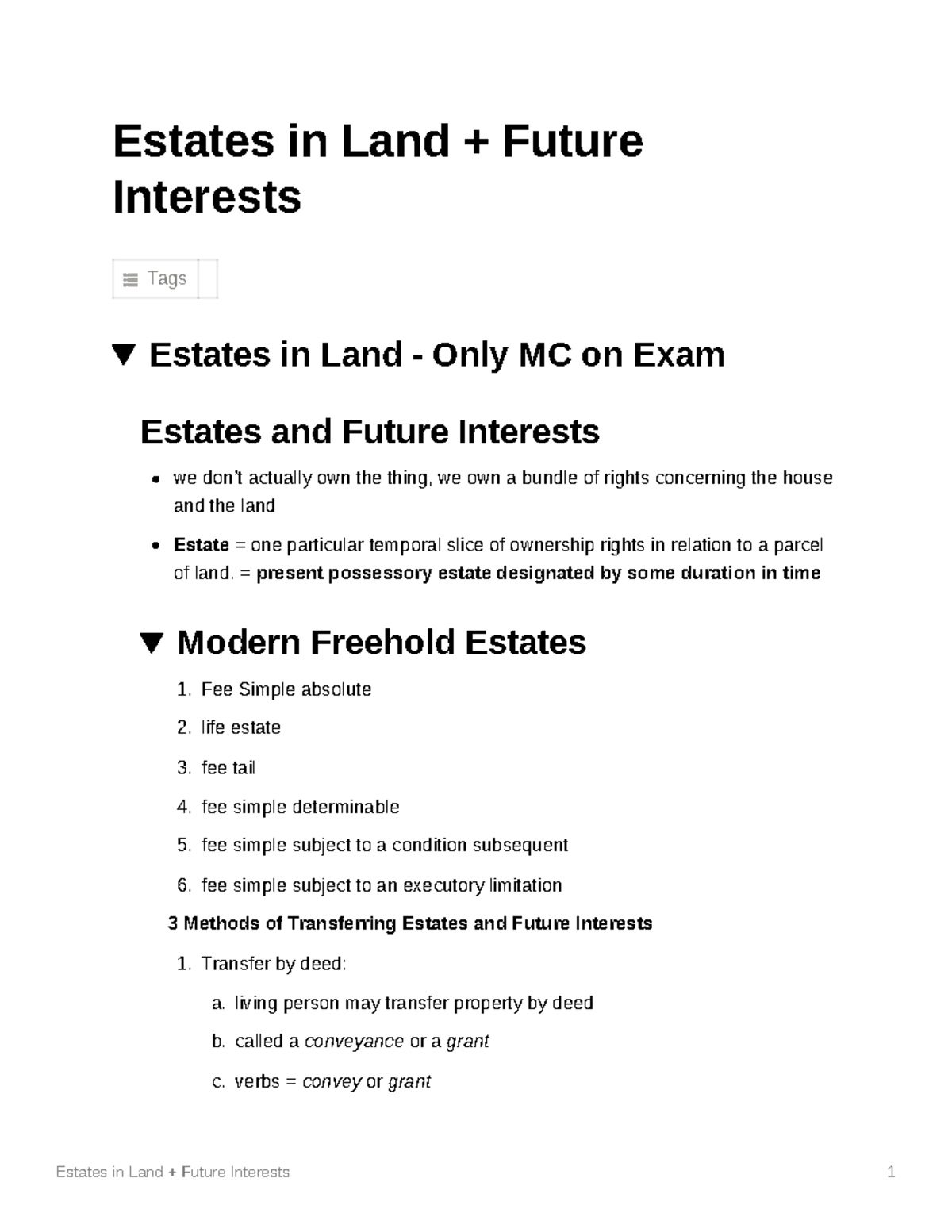 Estates in Land Future Interests - Estates in Land + Future Interests ...