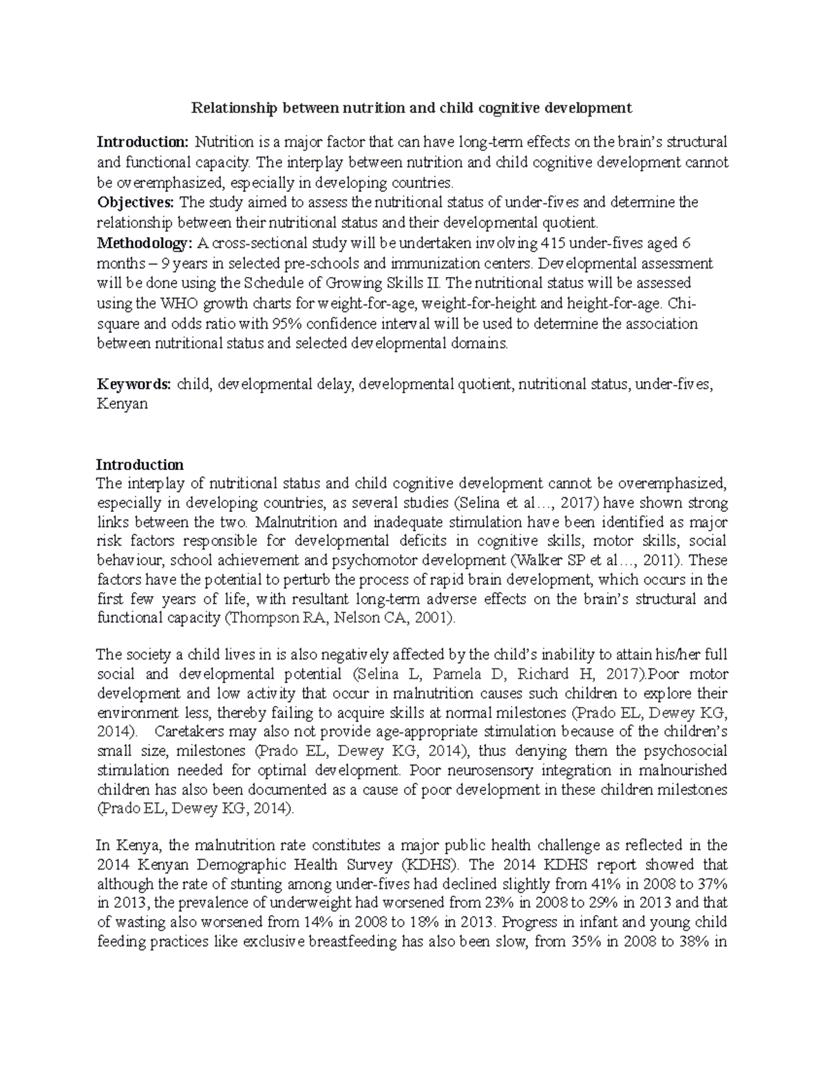 Nutrition proposal oxford - Relationship between nutrition and child ...