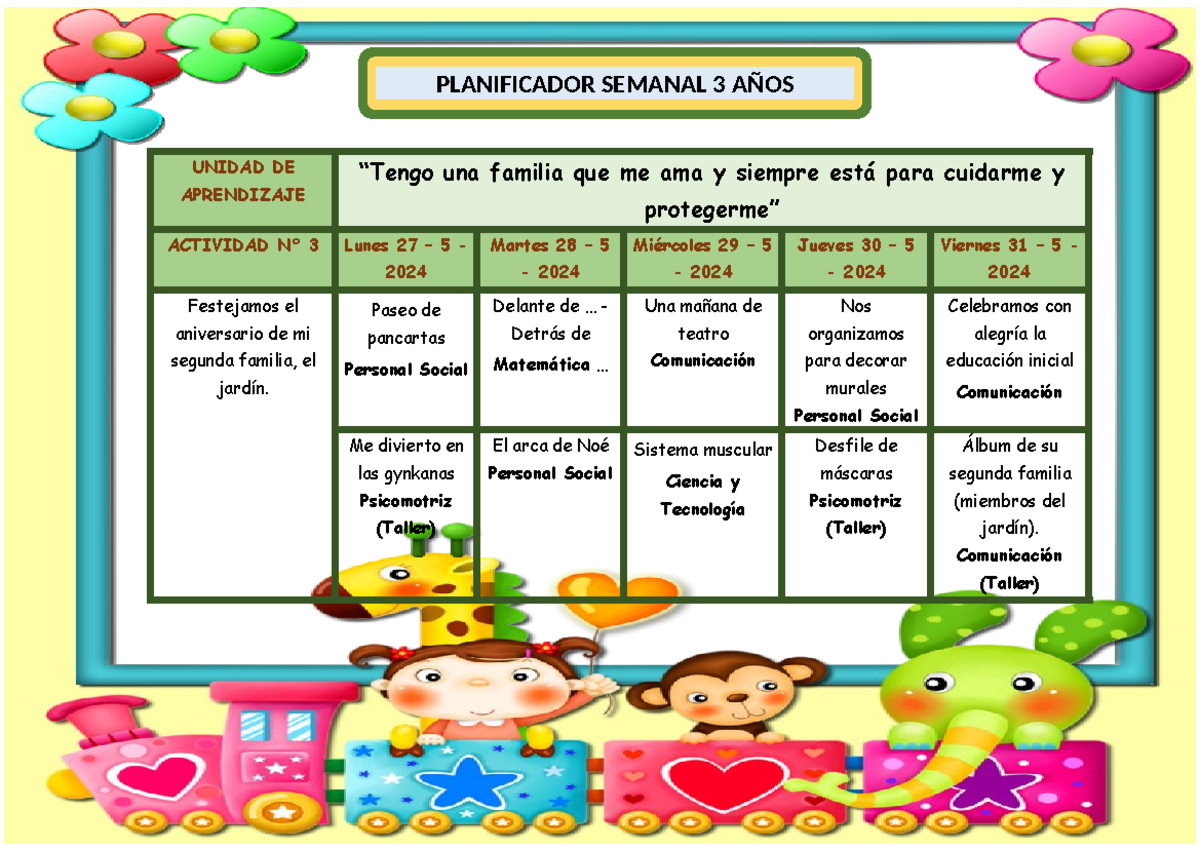 Planificador Semanal 3 AÑOS Unidad 2 SEM 5 - UNIDAD DE APRENDIZAJE ...