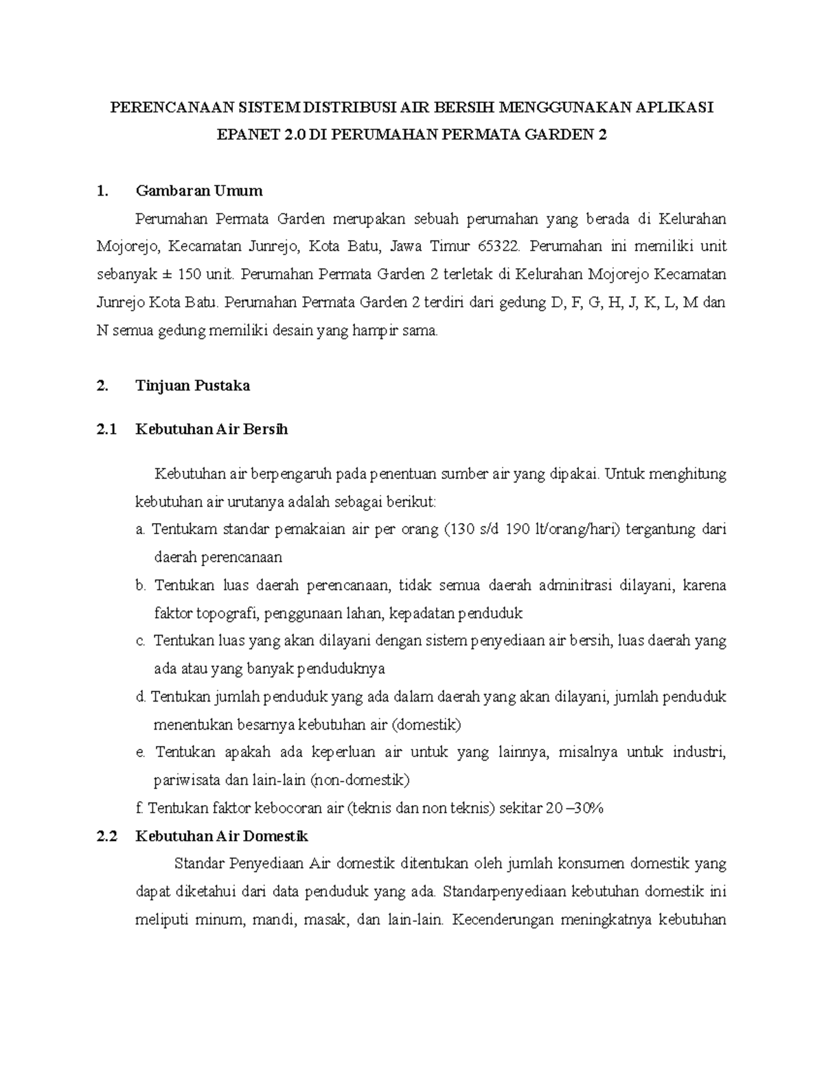 Laporan KP Air Bersih - PERENCANAAN SISTEM DISTRIBUSI AIR BERSIH ...