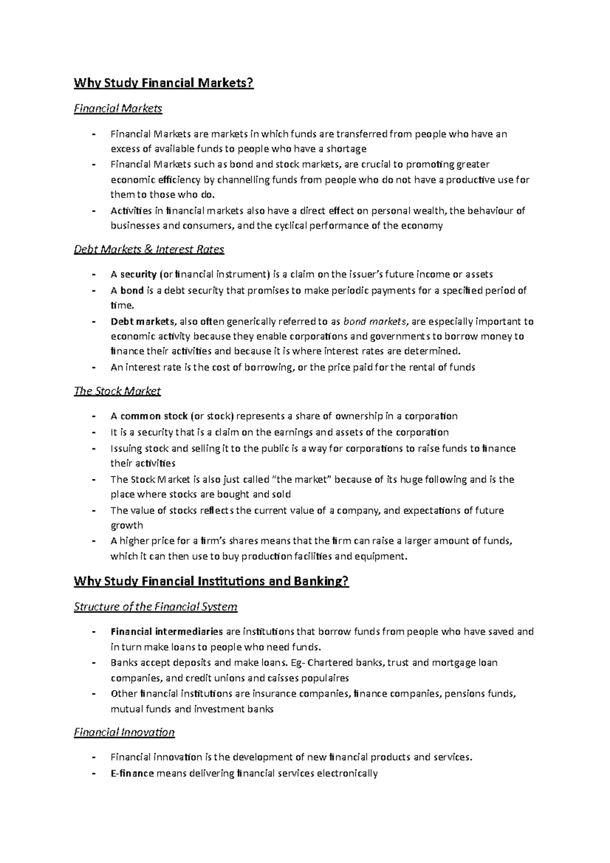 Ch1 - Why Study Money and Banking - Why Study Financial Markets ...