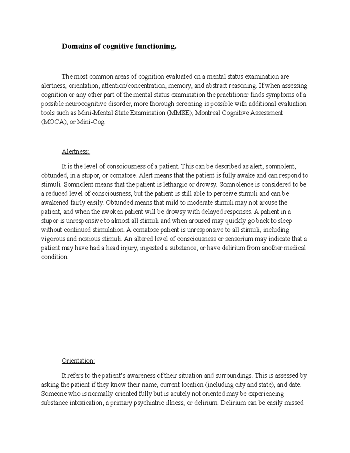 Domains of cognitive functioning - The most common areas of cognition ...