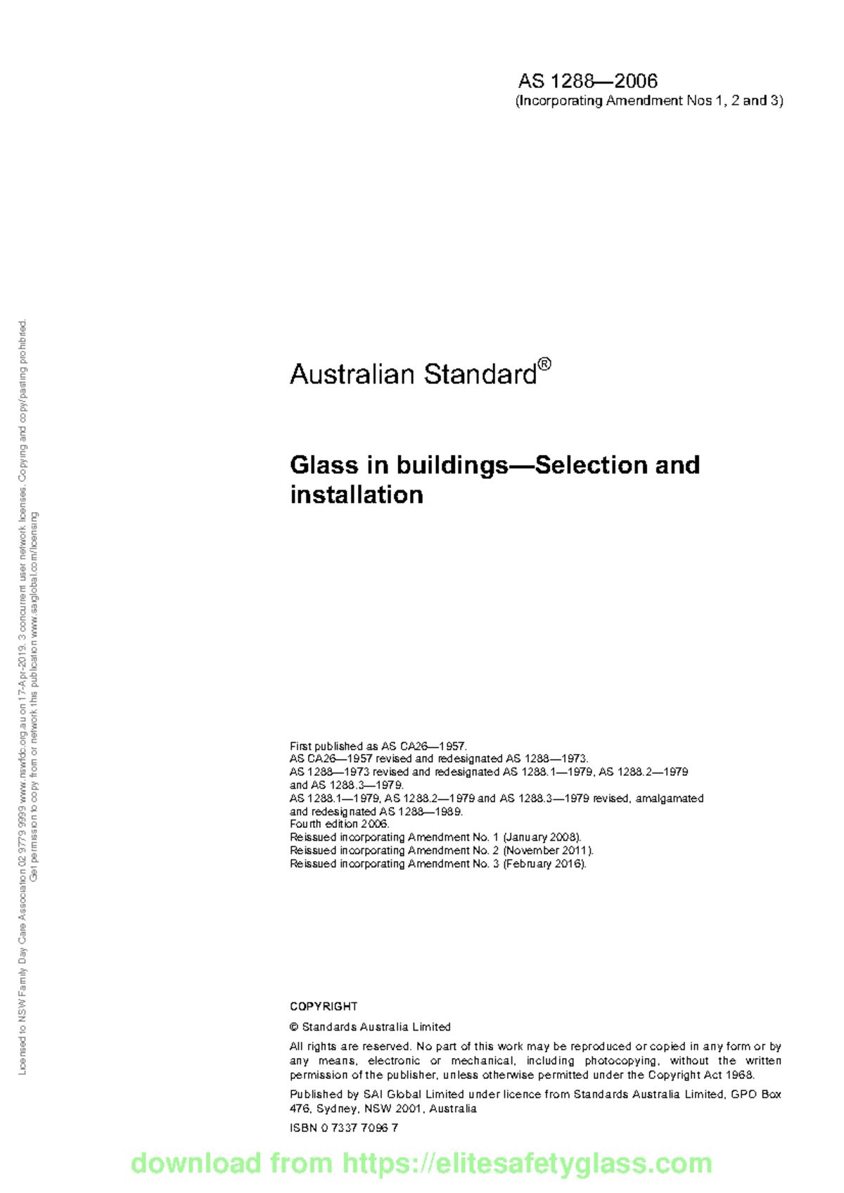 AS1288 2006 Glass in buildings Selection and installation ...