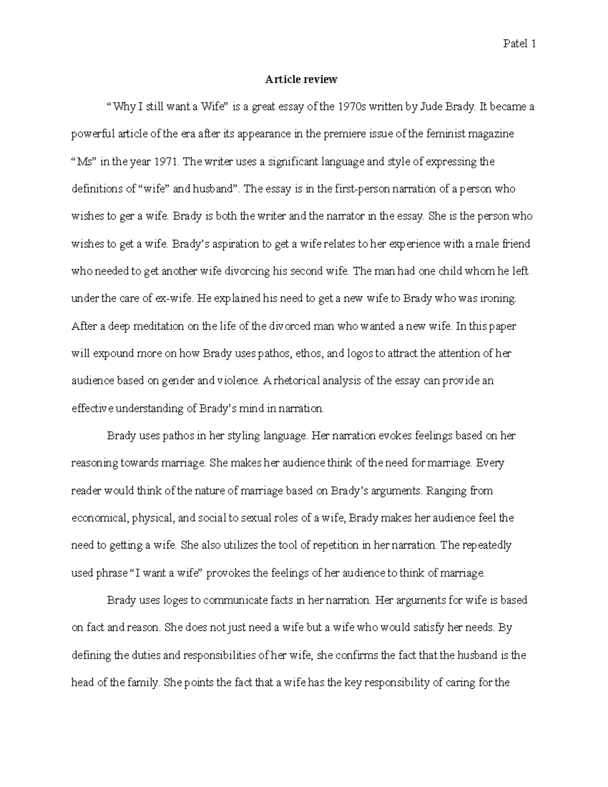 Article review - It became a powerful article of the era after its ...