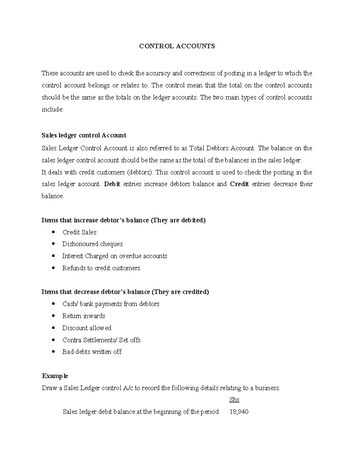 Topic 7 Control Accounts - CONTROL ACCOUNTS These accounts are used to ...