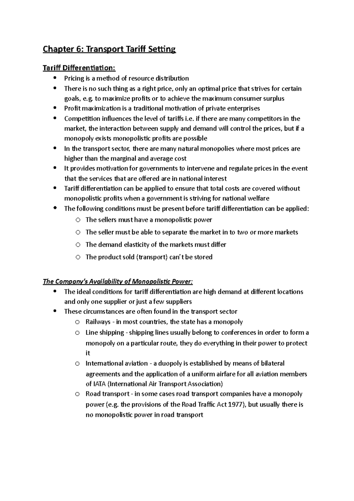 Chapter 6 - Transport Economics 244 - Chapter 6: Transport Tariff ...