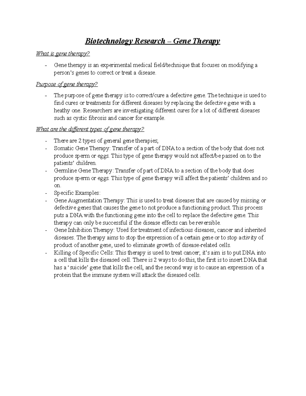 Biotech Gene Therapy SBI4U - Biotechnology Research – Gene Therapy What ...