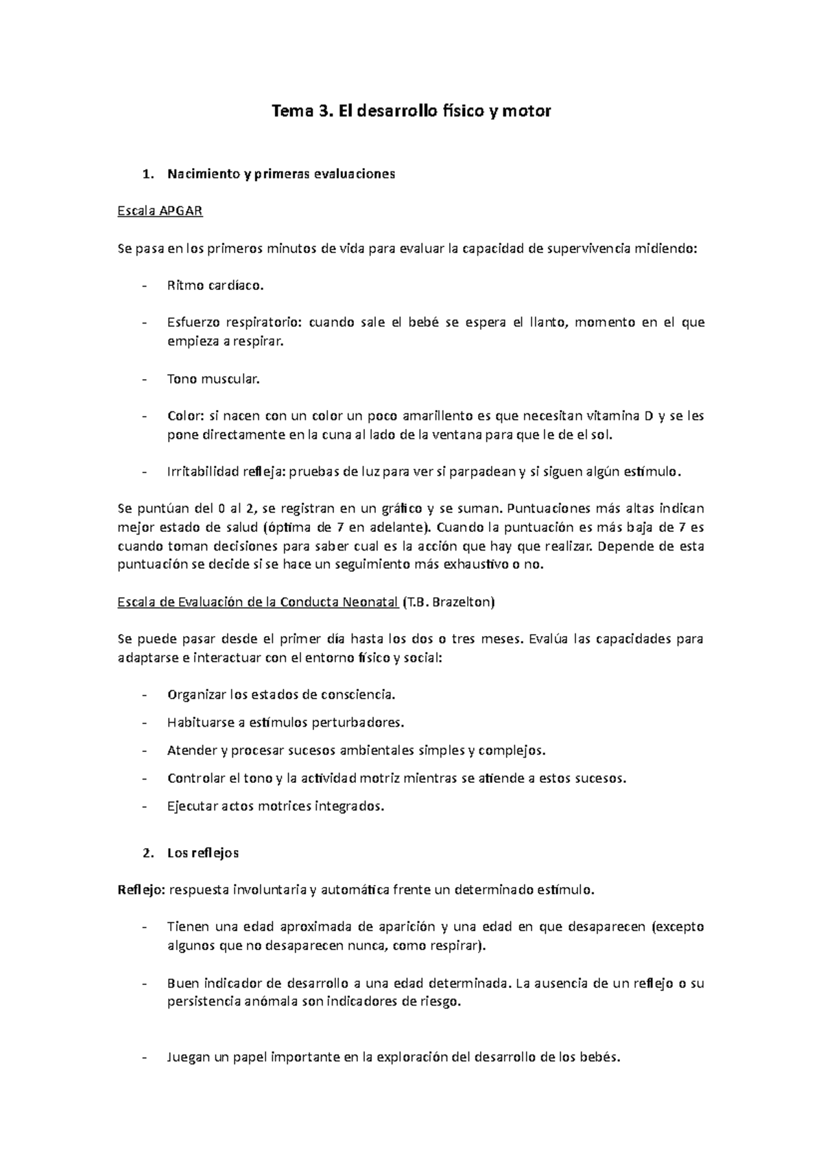 Tema 3. El desarrollo físico y motor - Tema 3. El desarrollo físico y motor 1. Nacimiento y ...