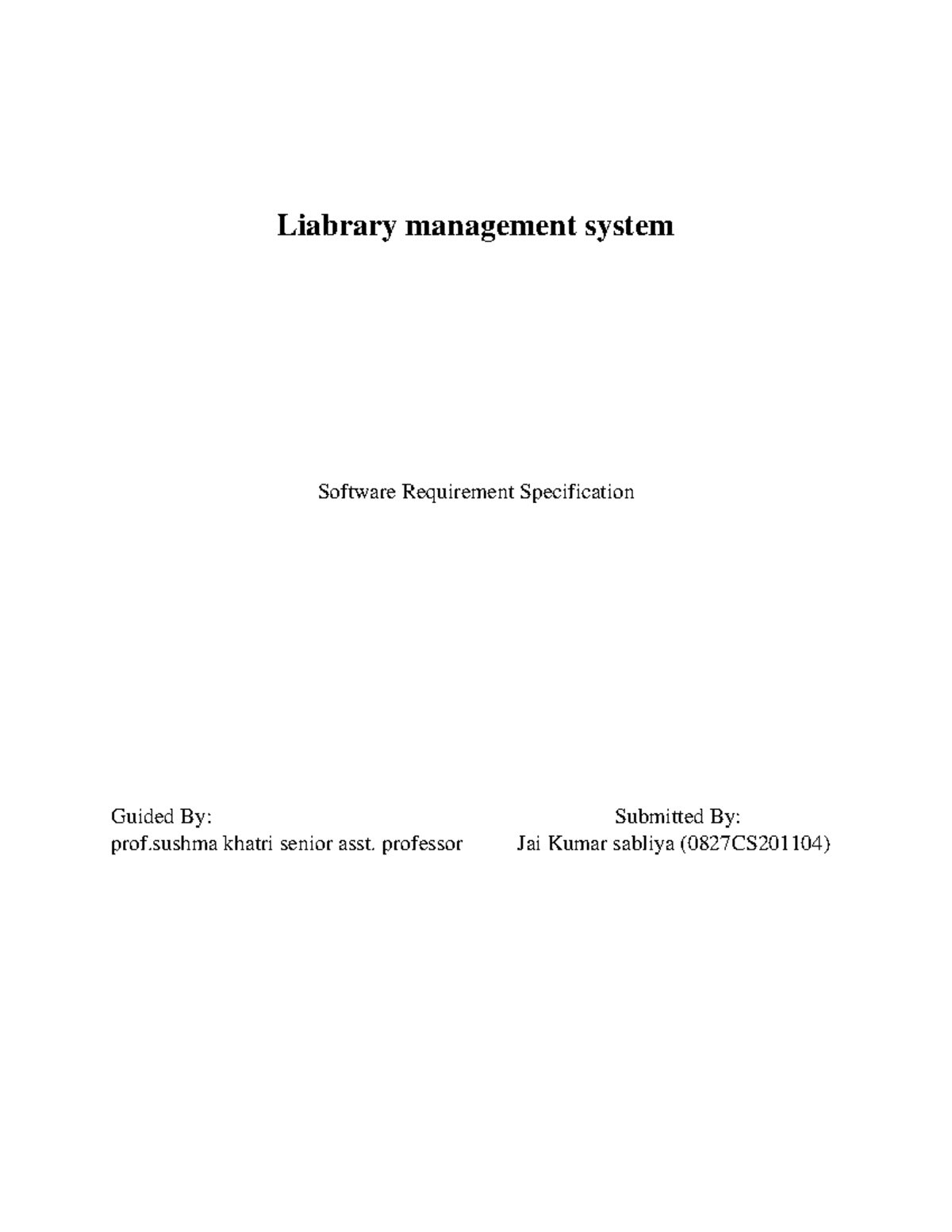 Software required specifications for Library management system ...